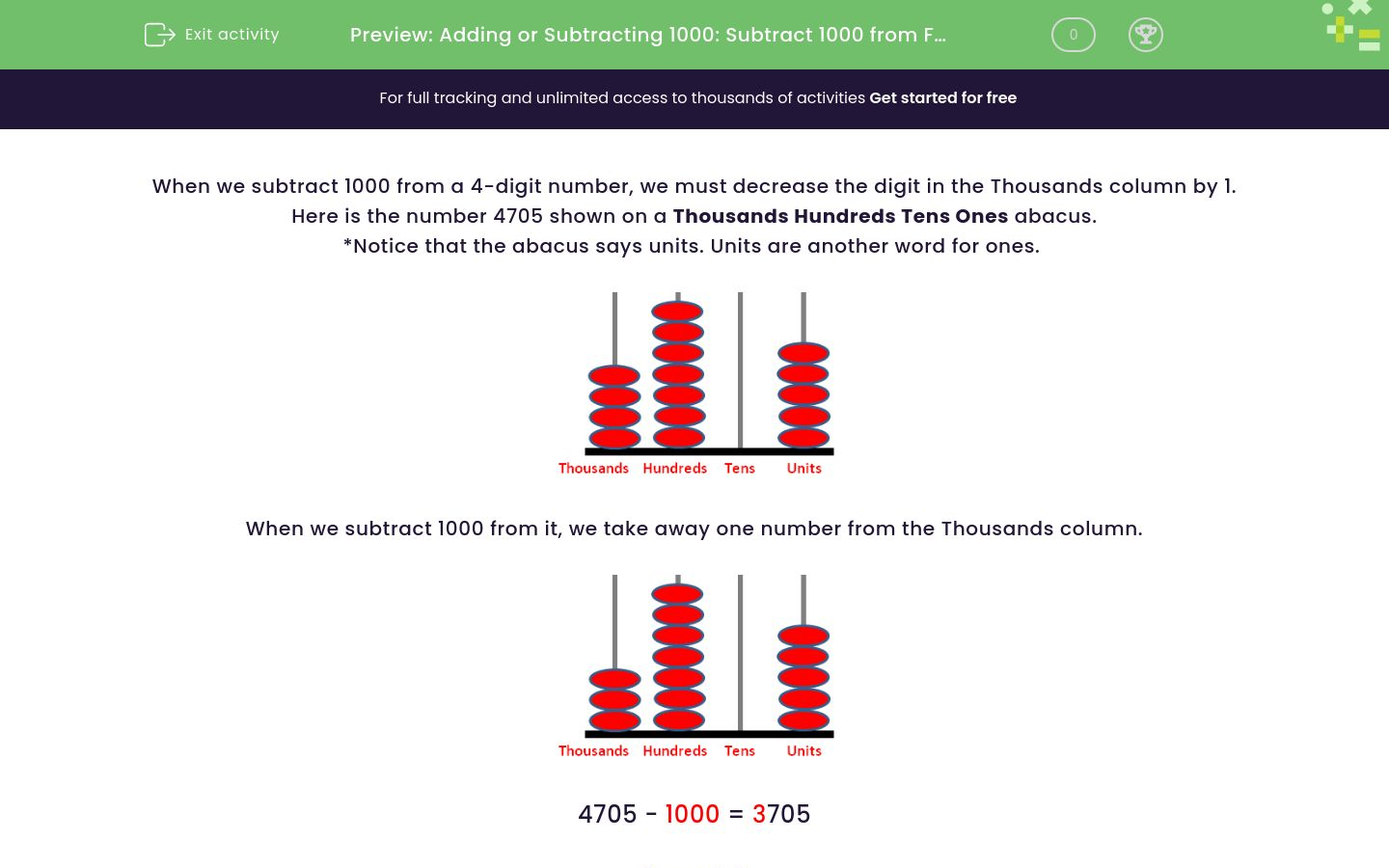 Subtract 1,000 from a Four-Digit Number Worksheet - EdPlace