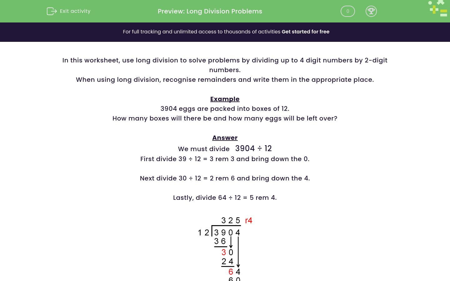 Solve Problems Using Long Division Worksheet - EdPlace