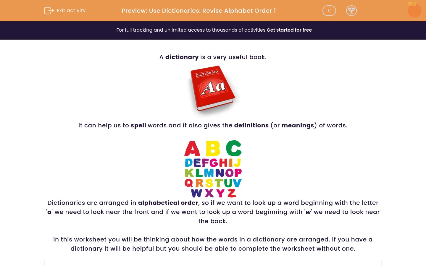 Use Dictionaries to Revise Alphabetical Order Worksheet - EdPlace
