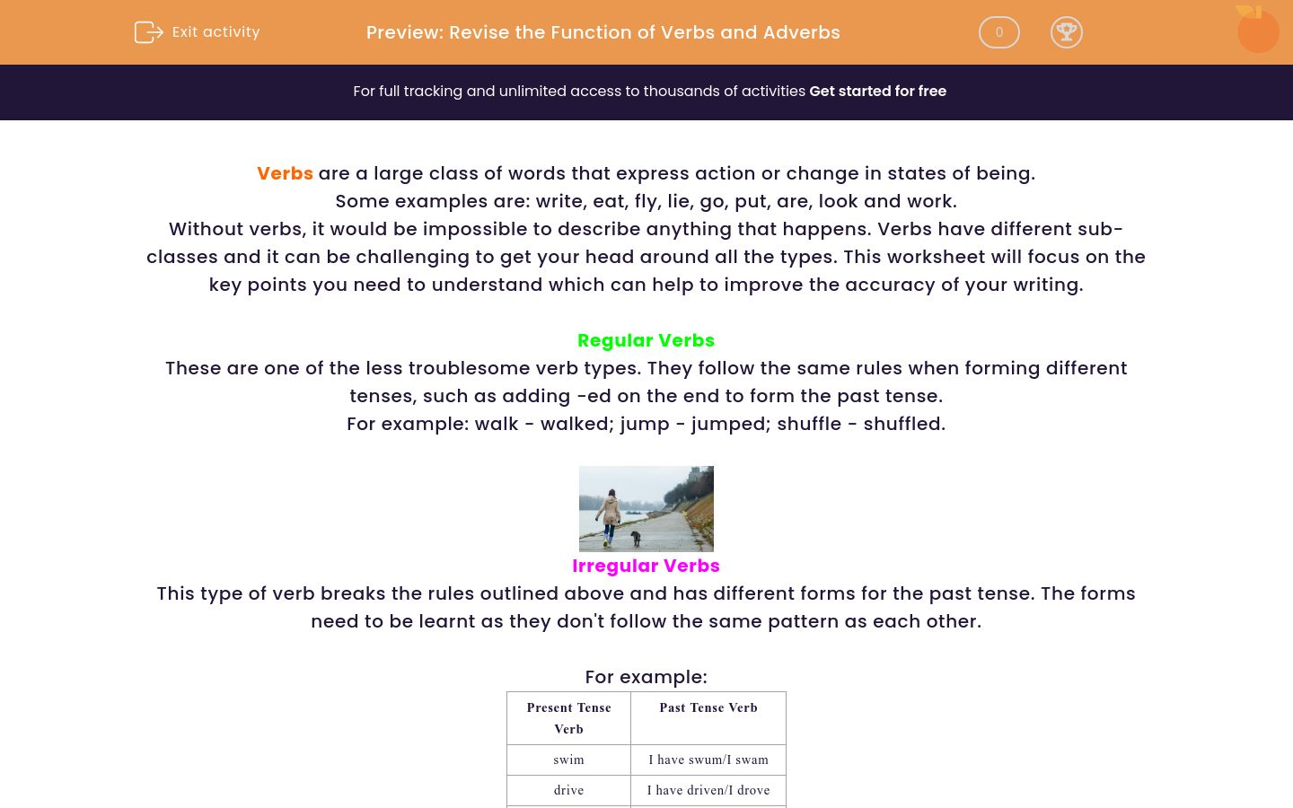 Revise the Function of Verbs and Adverbs Worksheet - EdPlace