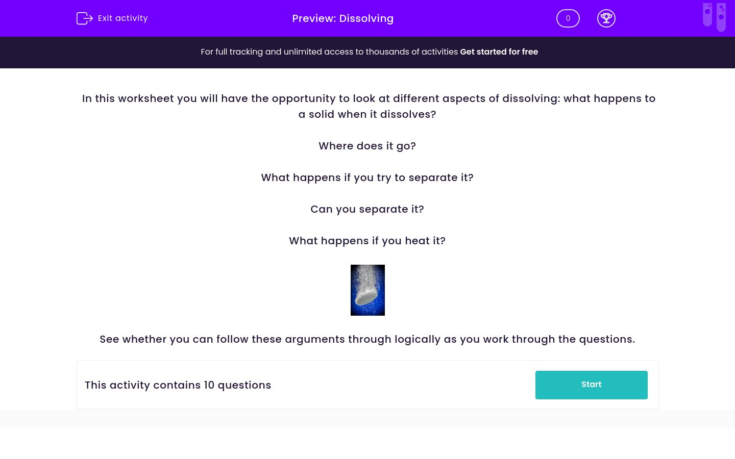 Understand Dissolving Worksheet - EdPlace