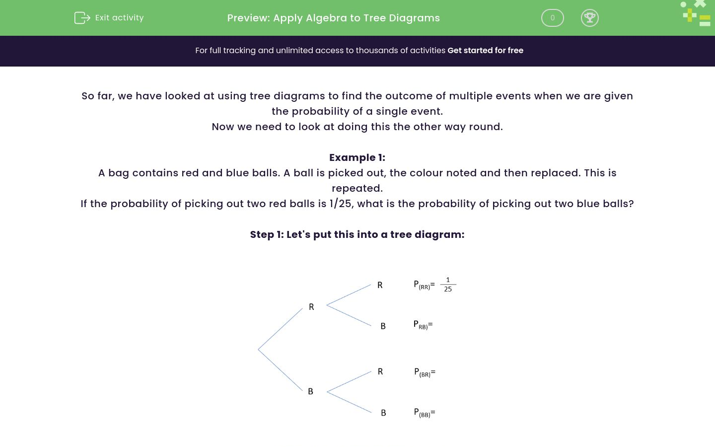 Apply Algebra to Tree Diagrams Worksheet - EdPlace