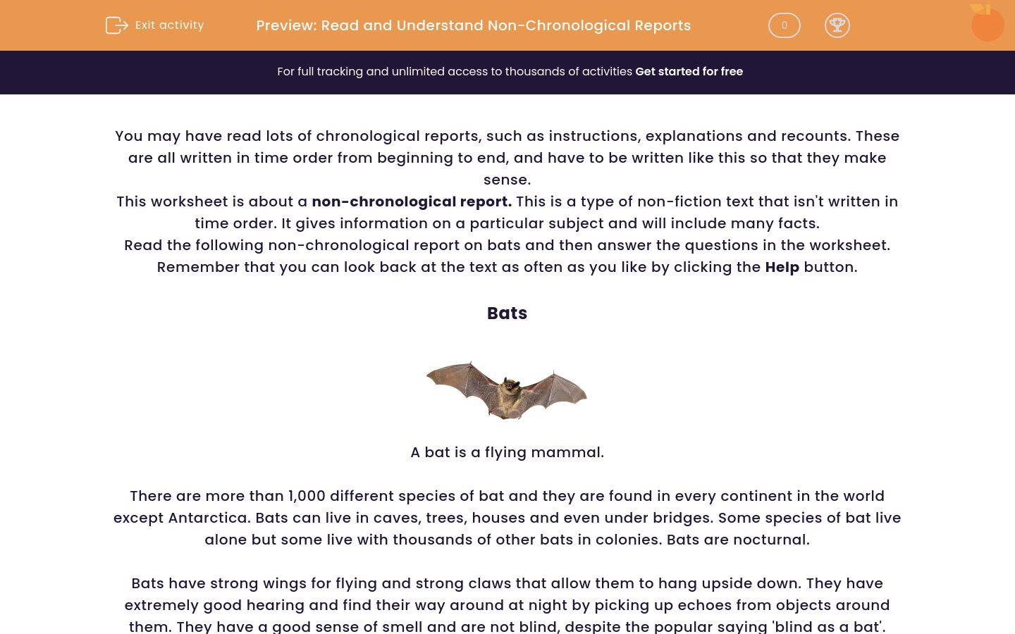 Read and Understand Non-Chronological Reports Worksheet - EdPlace
