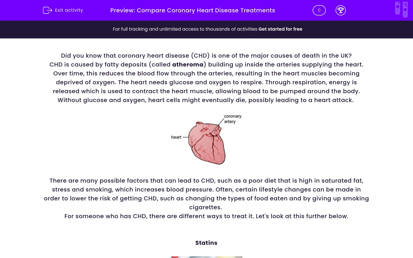 Compare Coronary Heart Disease Treatments Worksheet - EdPlace