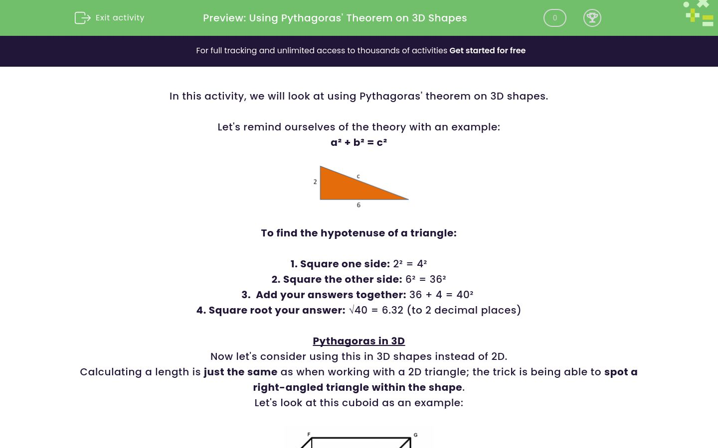Using Pythagoras' Theorem on 3D Shapes Worksheet - EdPlace