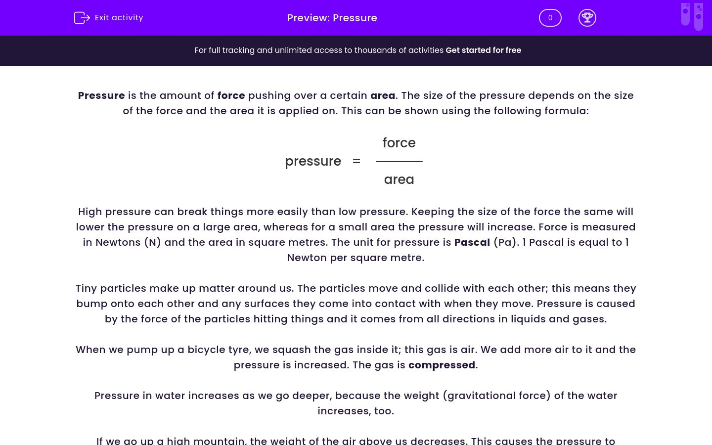 Understand Pressure Worksheet - EdPlace