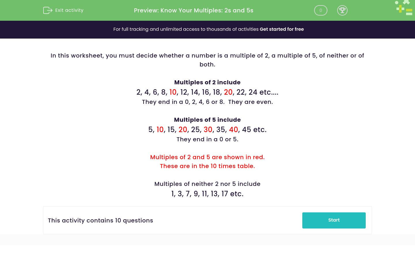 Know Your Multiples: 2s and 5s Worksheet - EdPlace