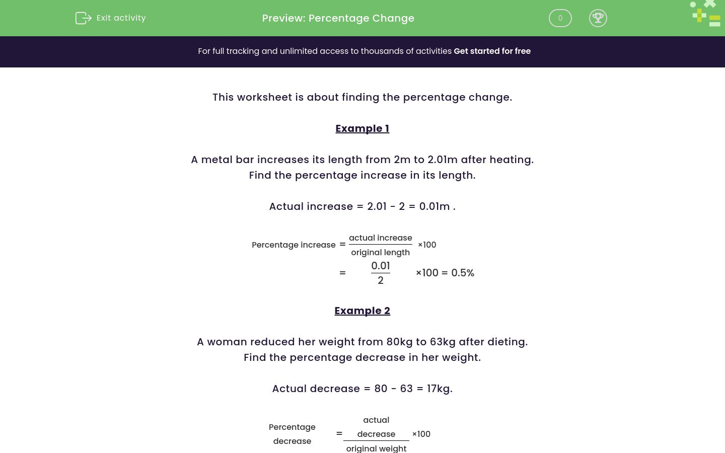 Calculate the Percentage Change Worksheet - EdPlace