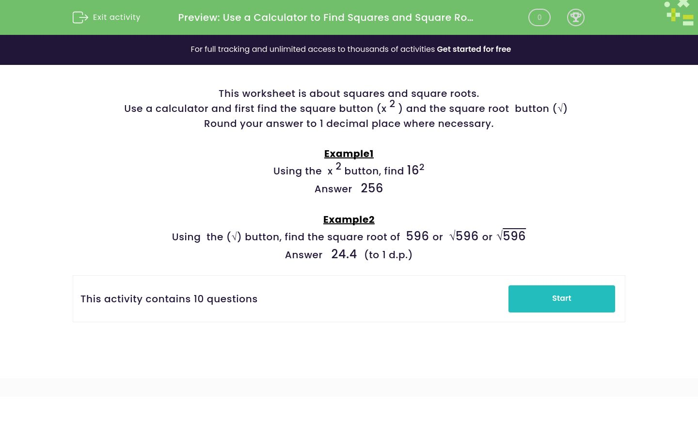 Use a Calculator to Find Squares and Square Roots Worksheet - EdPlace
