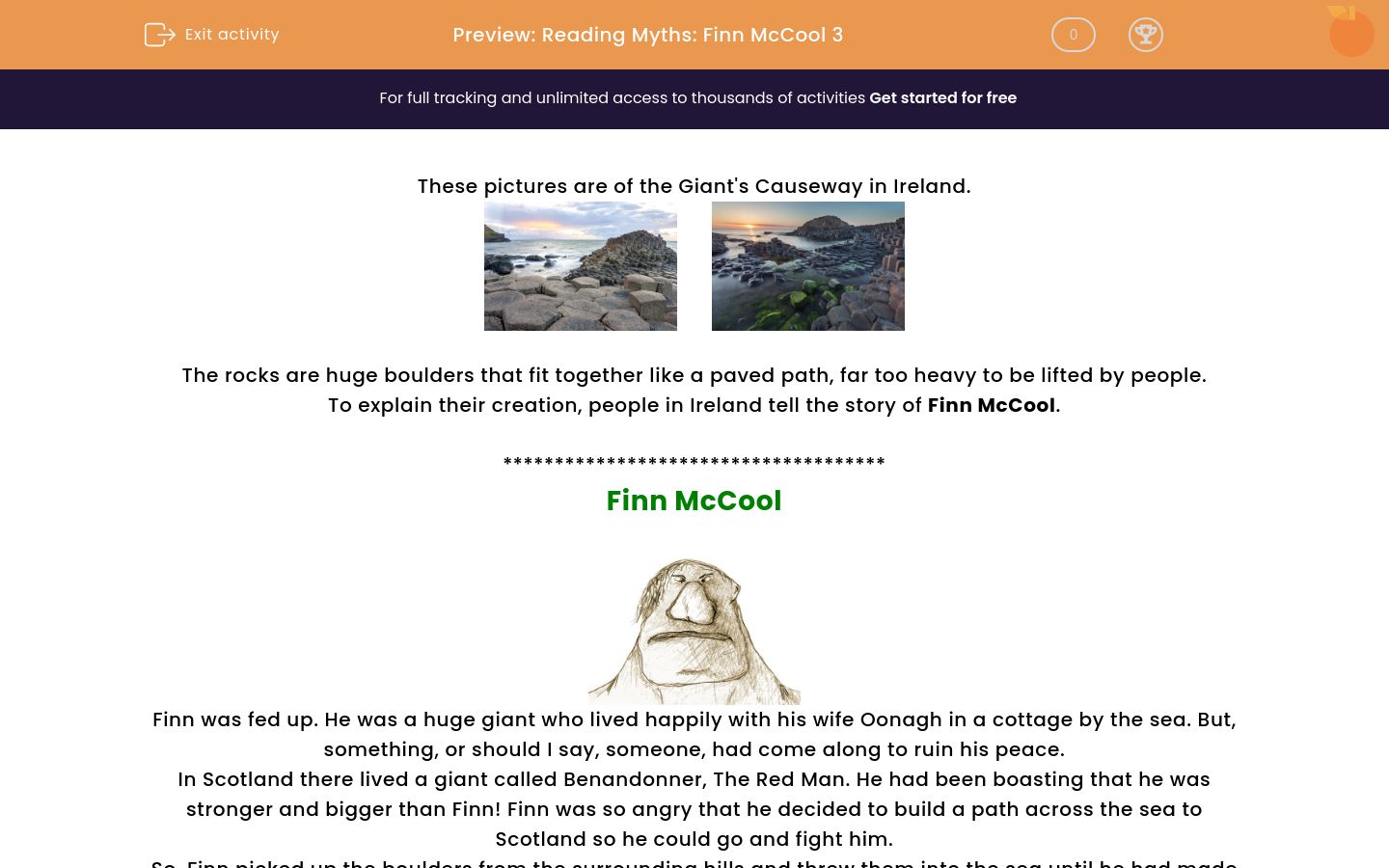 Show Understanding of the Myth of Finn McCool Worksheet - EdPlace