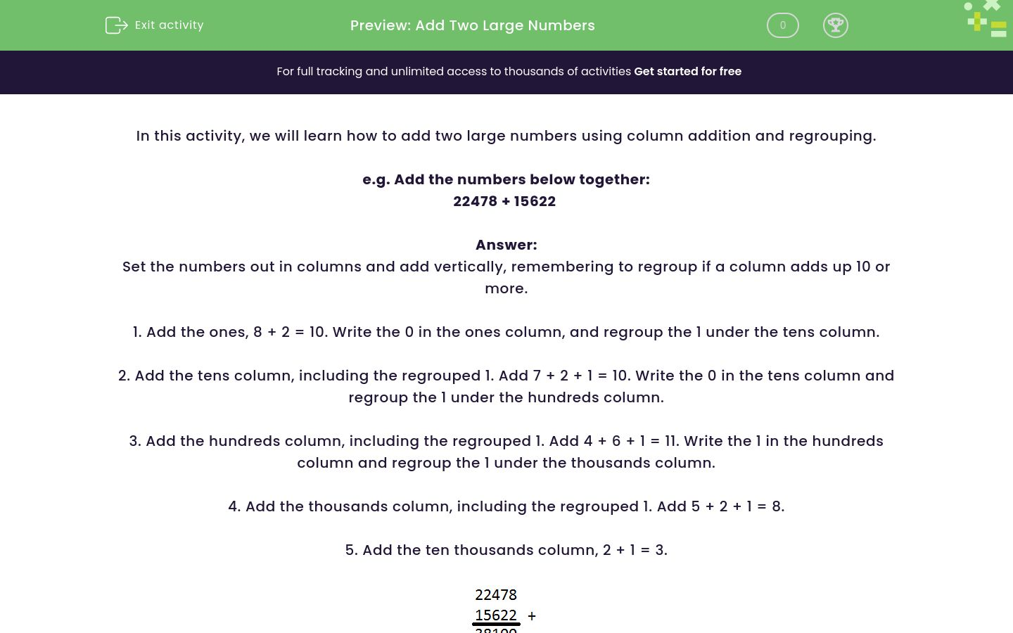 Add Two Large Numbers Worksheet EdPlace