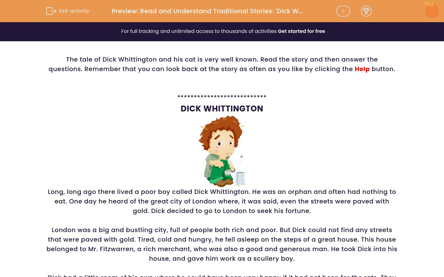 Read and Understand Traditional Stories: 'Dick Whittington' Worksheet ...