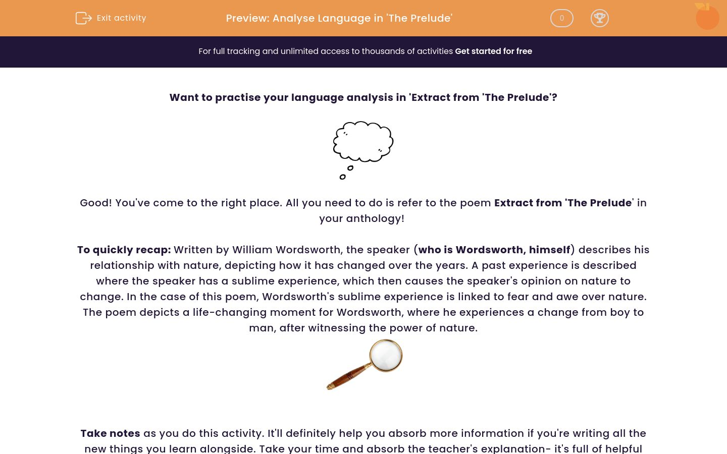 Analyse Language in 'The Prelude' Worksheet - EdPlace