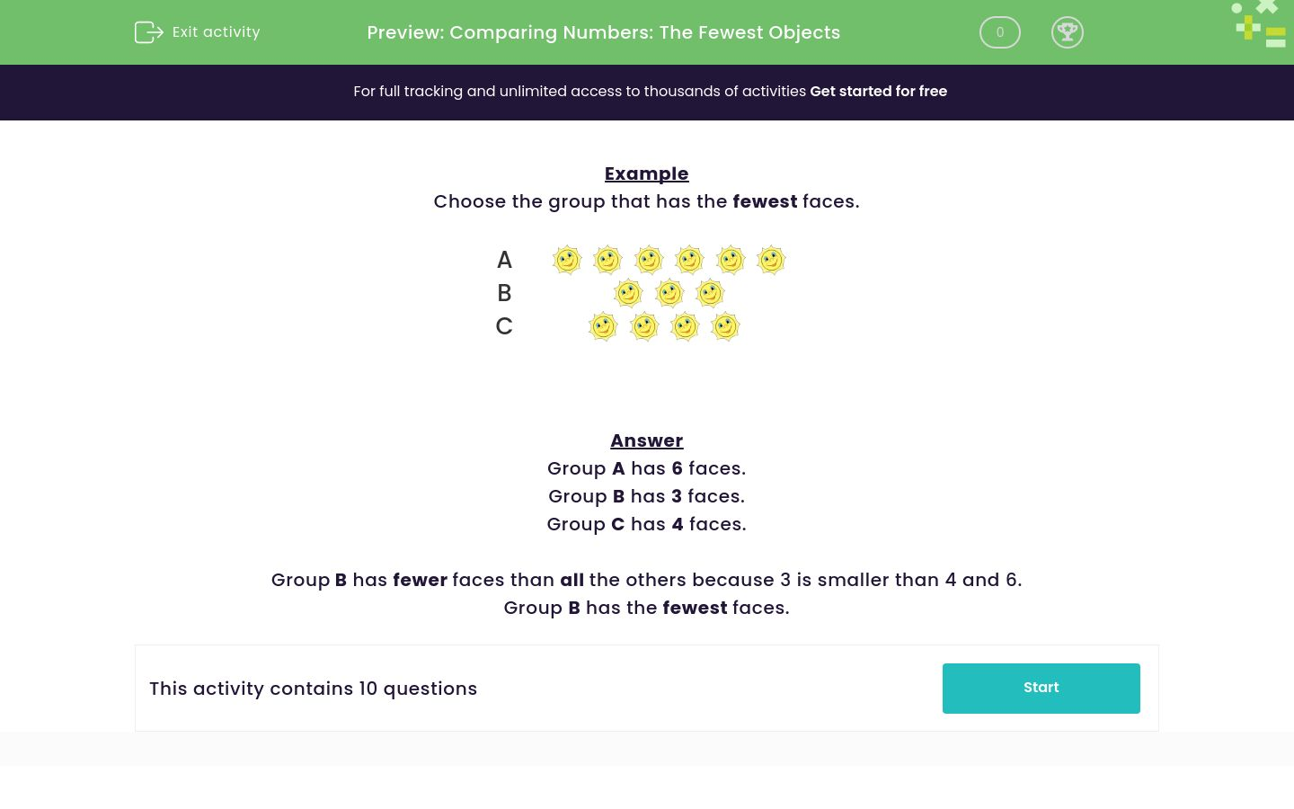 Compare Numbers of Items to Find the Fewest of Something Worksheet ...