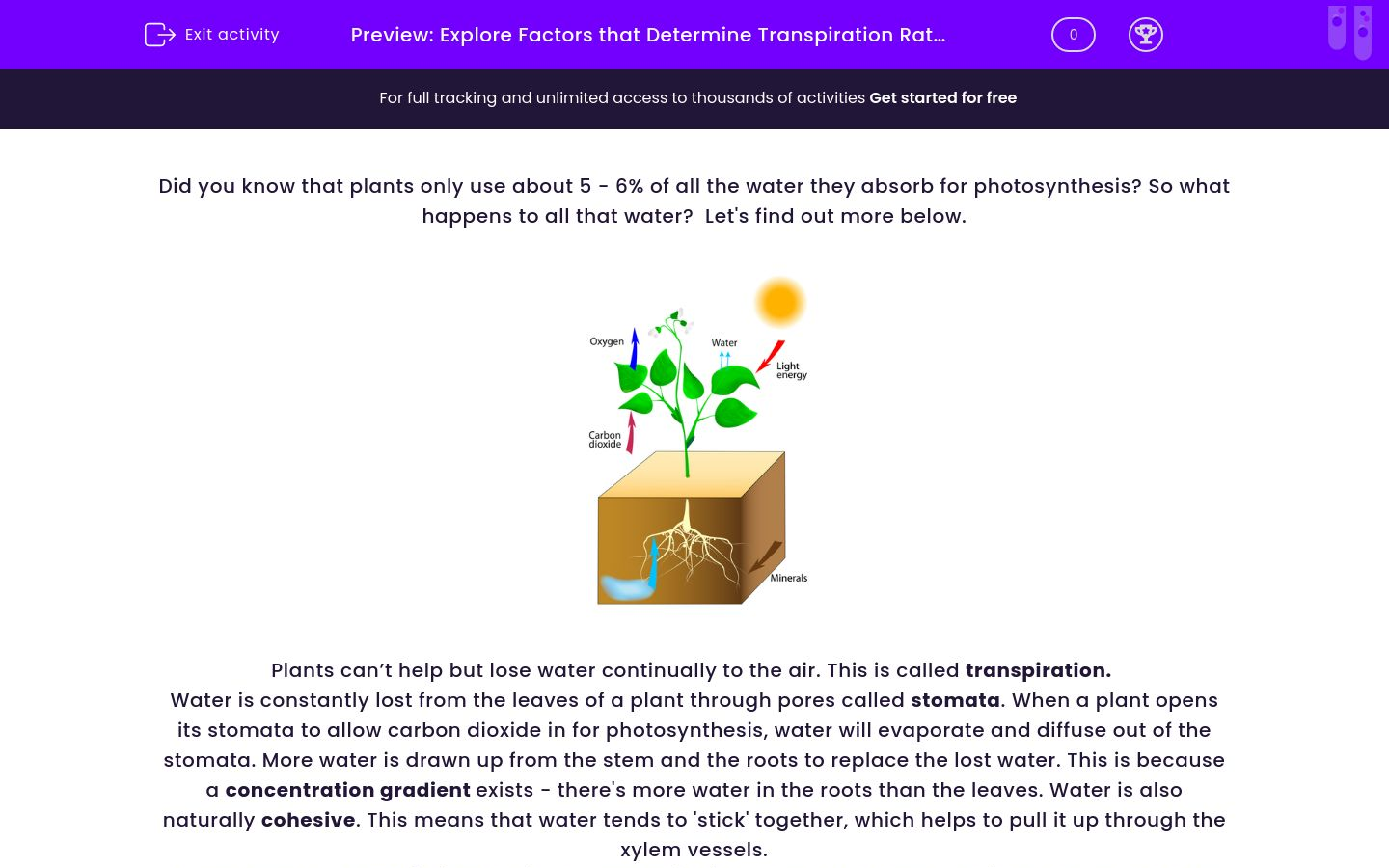 Explore Factors that Determine Transpiration Rates Worksheet - EdPlace