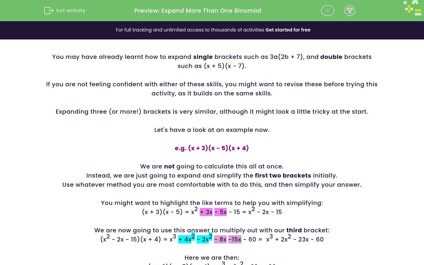 Expand More Than One Binomial Worksheet - EdPlace