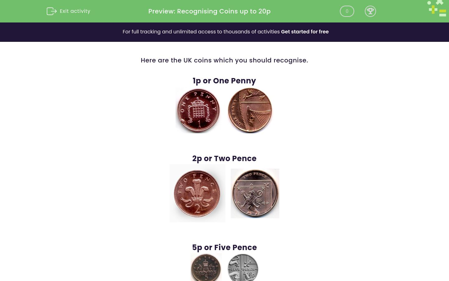 Recognise Coins up to 20p Worksheet - EdPlace