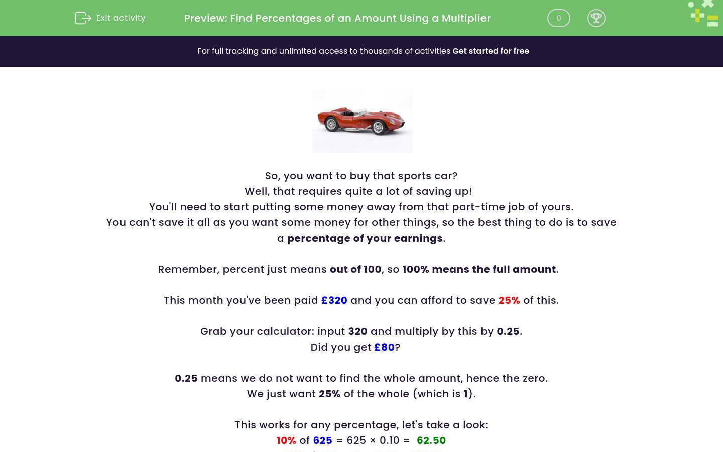 Find Percentages of an Amount Using a Multiplier Worksheet - EdPlace