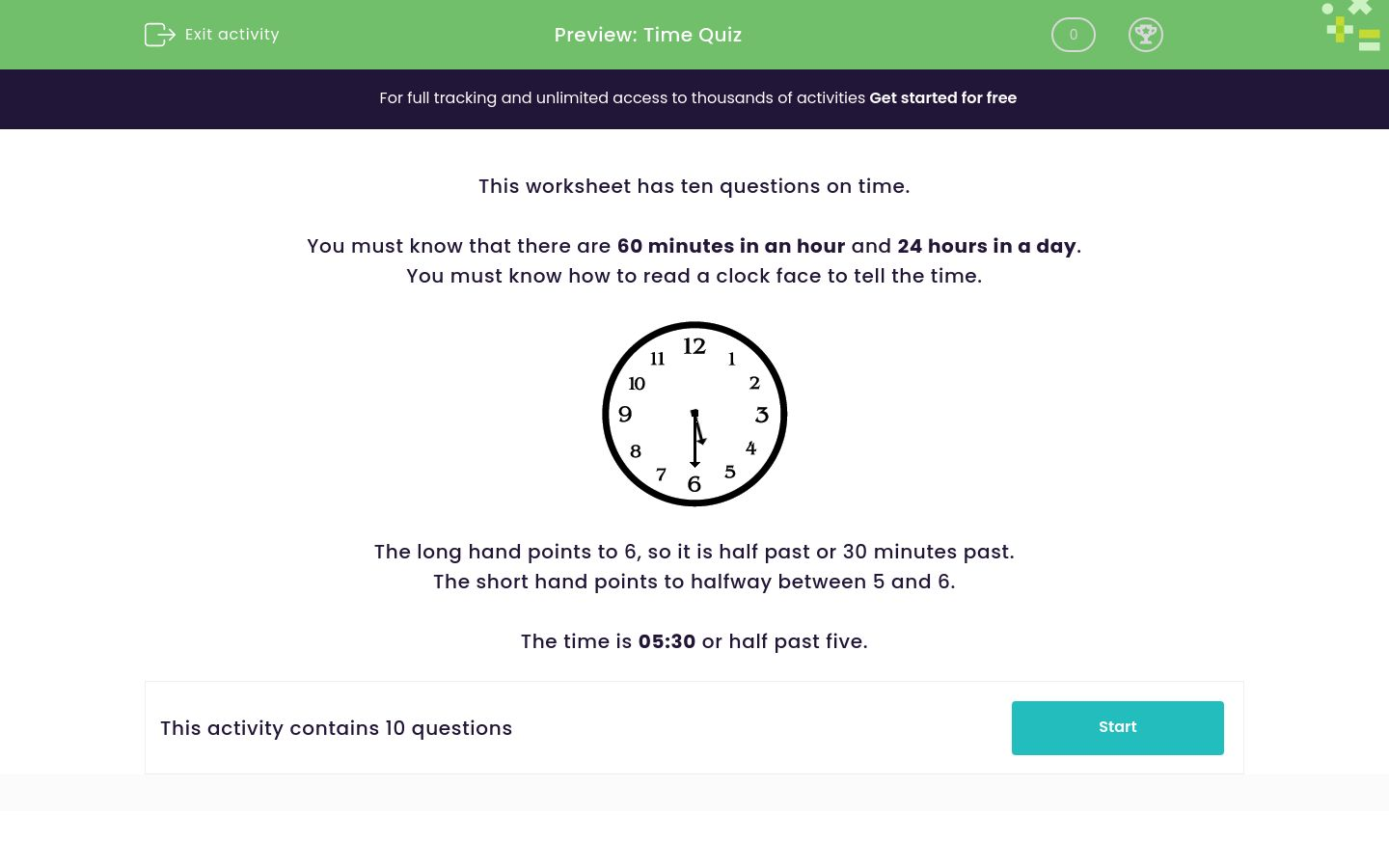 Answer a Mixture of Question on Time Worksheet - EdPlace