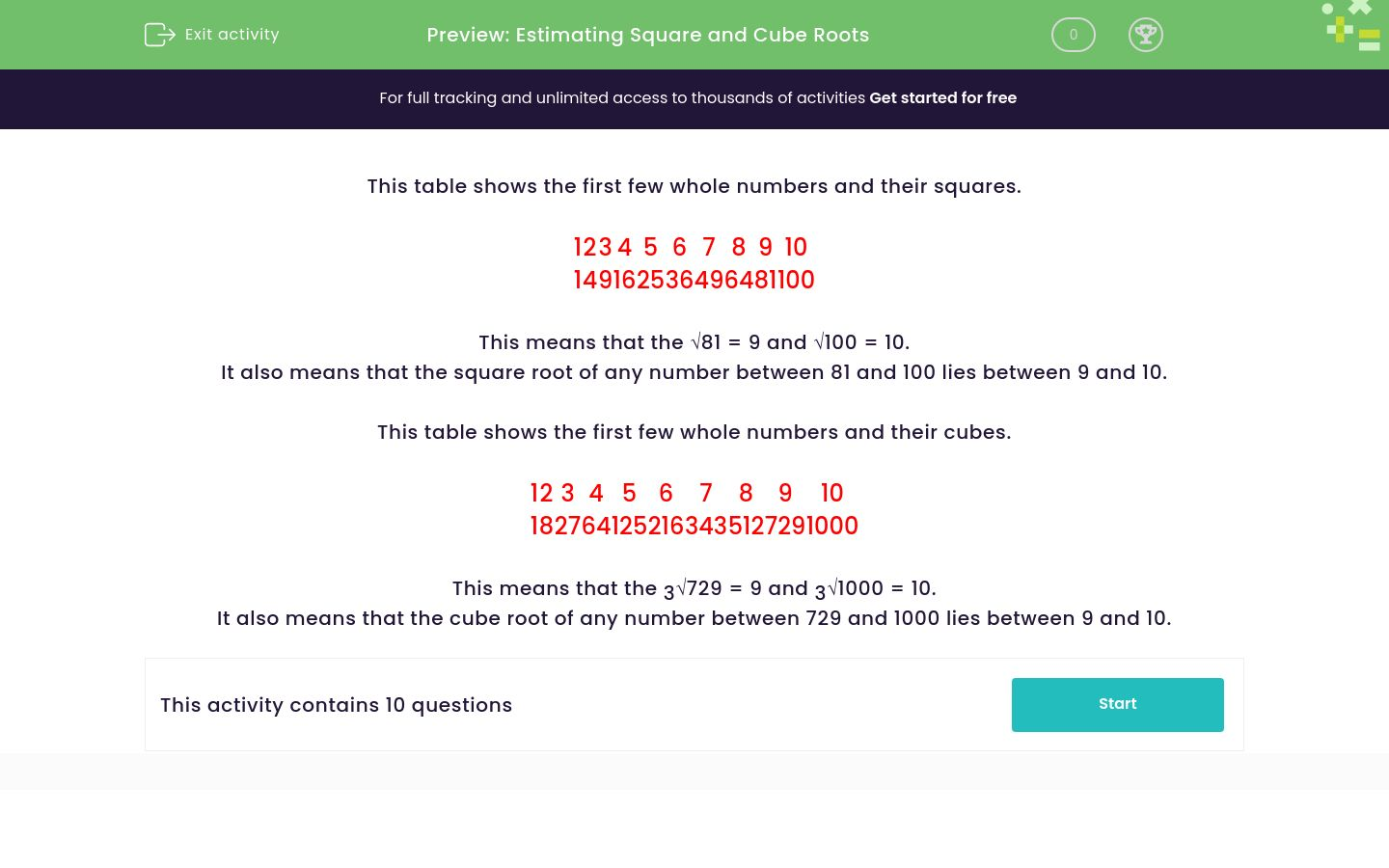 Estimate Square and Cube Roots Worksheet - EdPlace