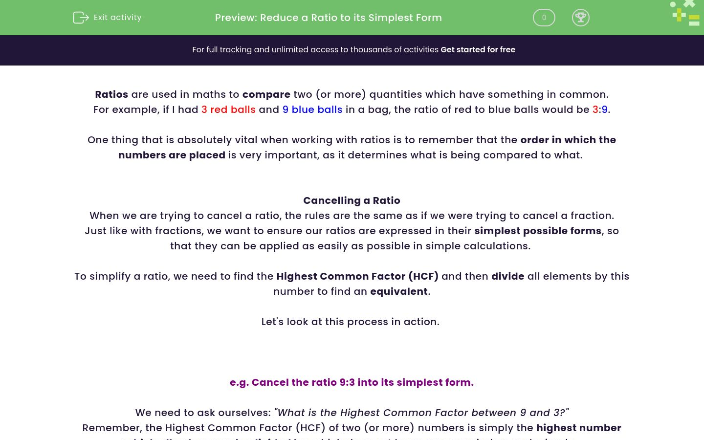 Reduce a Ratio to its Simplest Form Worksheet - EdPlace