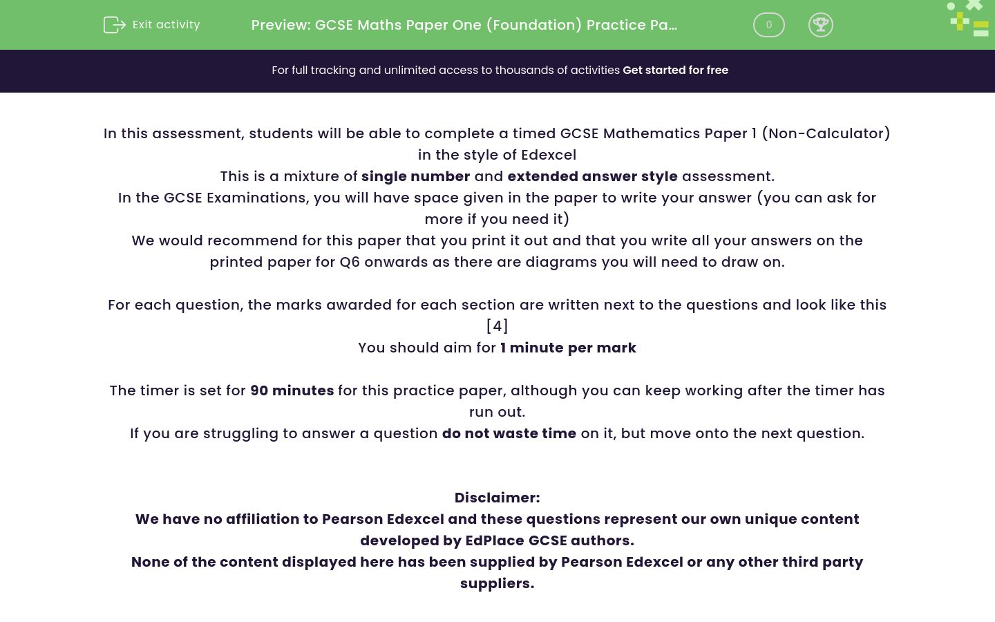 GCSE Maths Paper One (Foundation) Practice Paper in the Style of ...