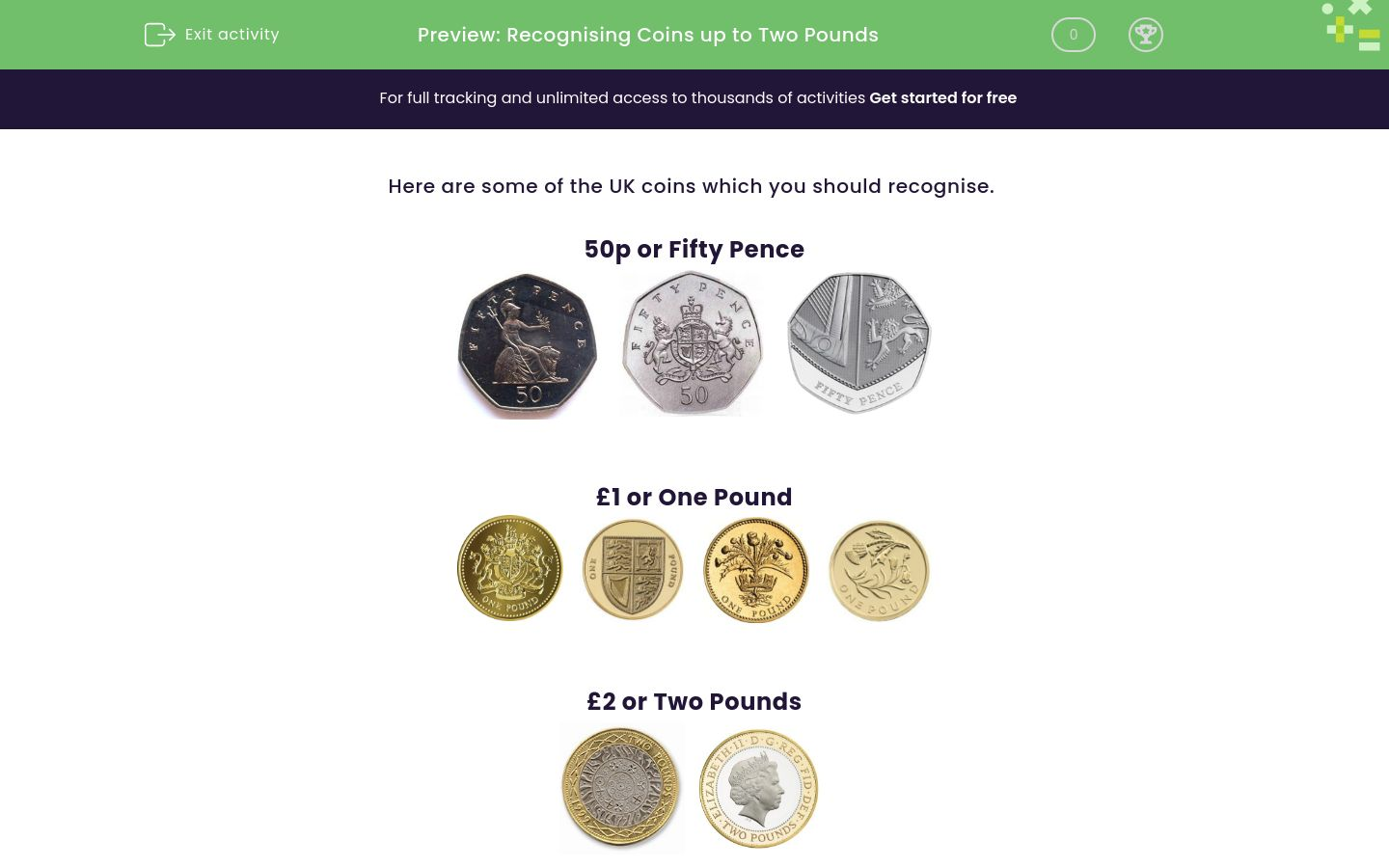 Recognise Coins up to Two Pounds Worksheet - EdPlace