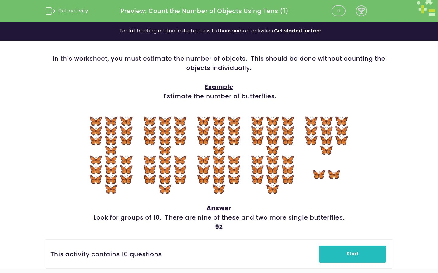 Count in Groups of Ten to Estimate a Number Worksheet - EdPlace