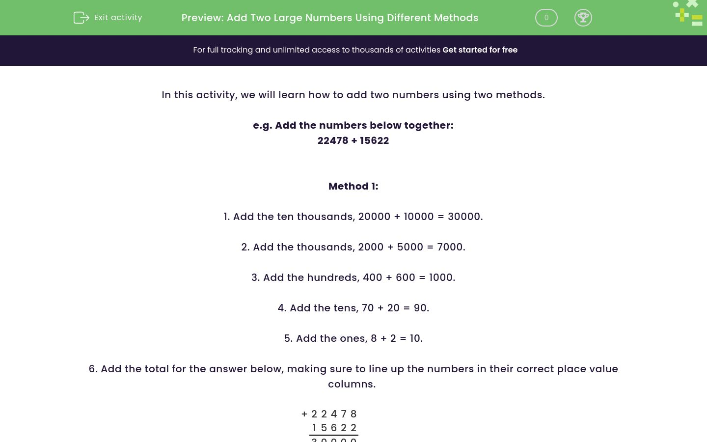 Add Two Large Numbers Choose Your Method Worksheet EdPlace