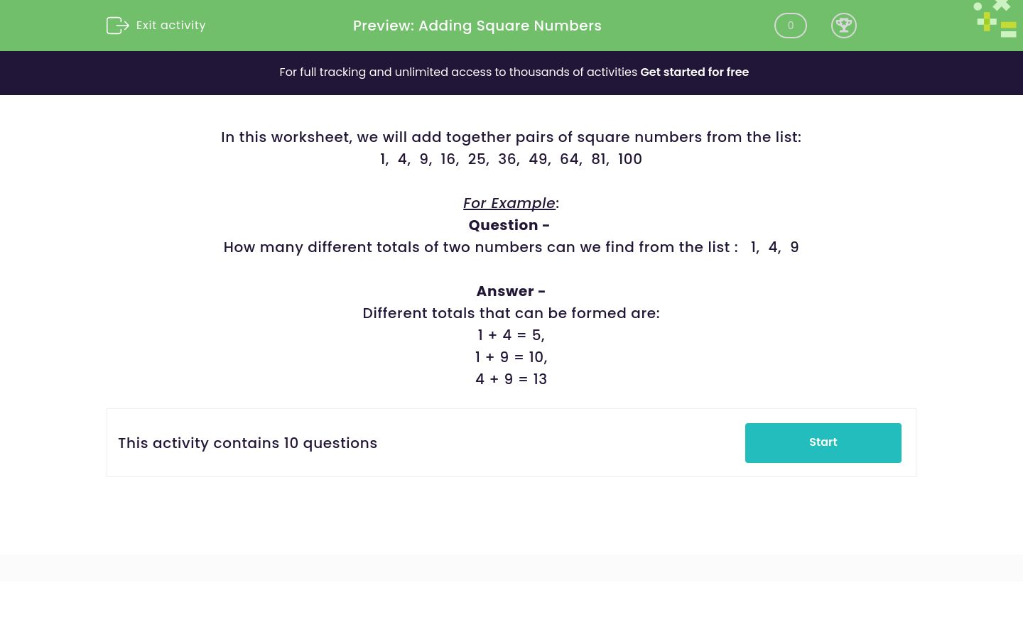 Add Square Numbers Worksheet - EdPlace