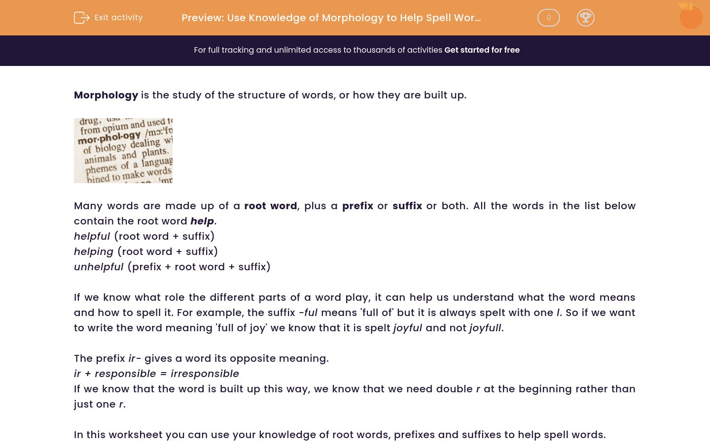 Use Knowledge of the Structure of Words to Help Spelling Worksheet ...