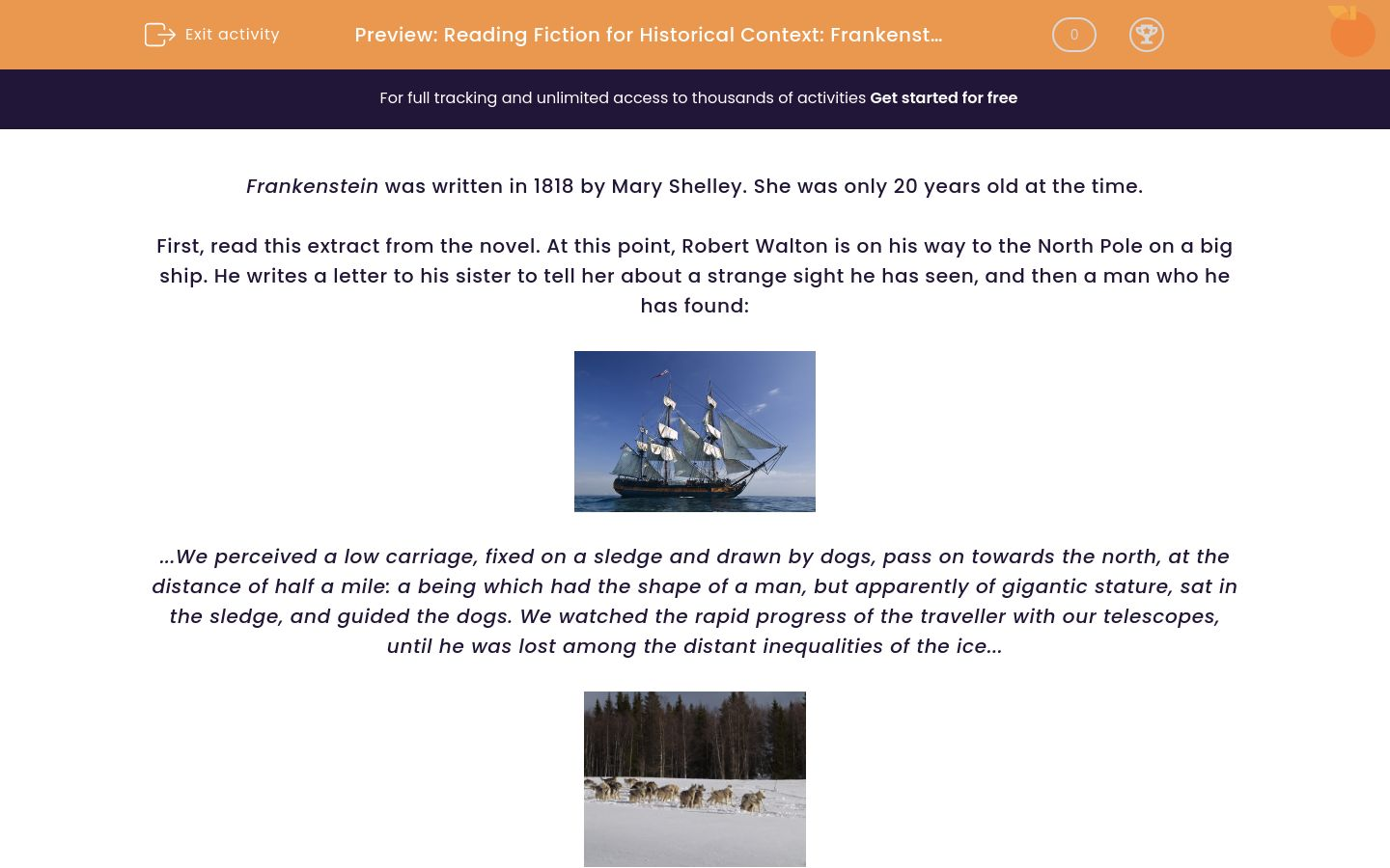 Study Fiction for Historical Context: Frankenstein Worksheet - EdPlace