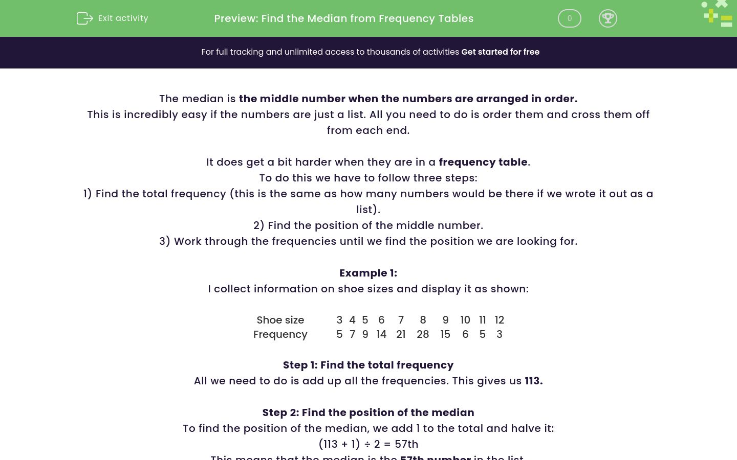 Find the Median from Frequency Tables Worksheet - EdPlace