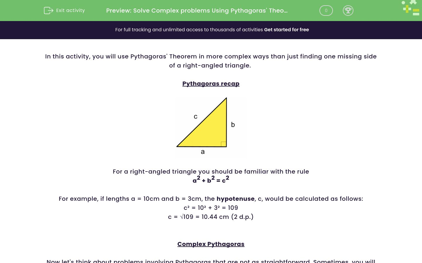 Solve Complex problems Using Pythagoras' Theorem Worksheet - EdPlace