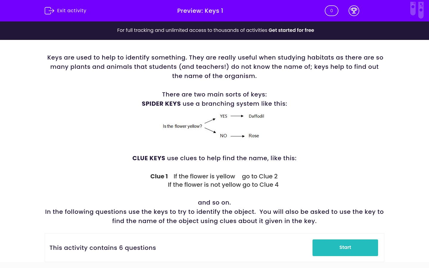 Understand How to Use Keys for Identification Worksheet - EdPlace