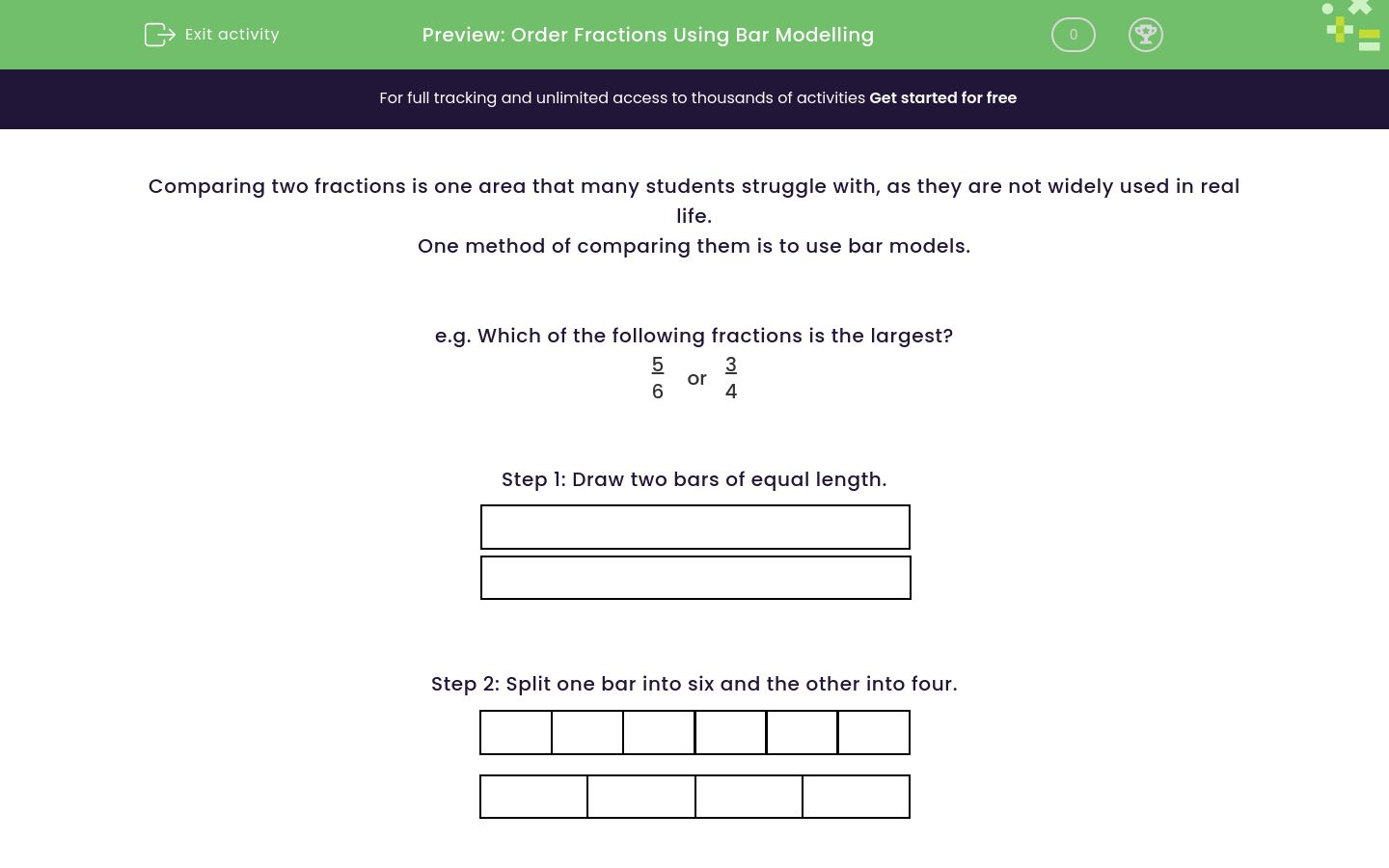 Order Fractions Using Bar Modelling Worksheet - EdPlace