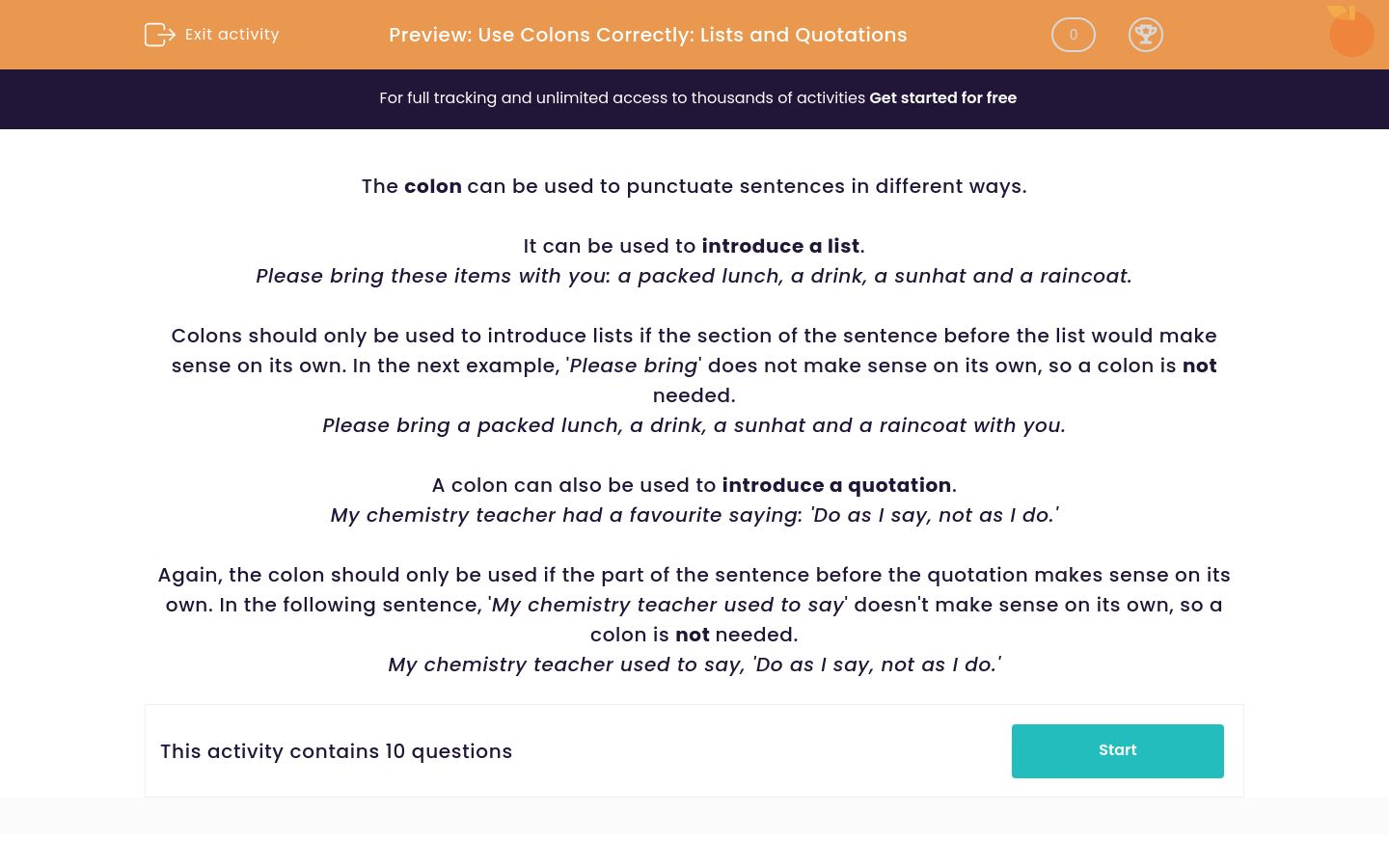 Use Colons Correctly in Lists and Quotations Worksheet - EdPlace