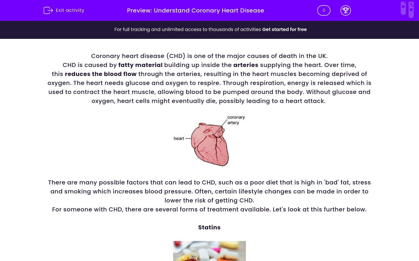 Understand Coronary Heart Disease Worksheet - EdPlace