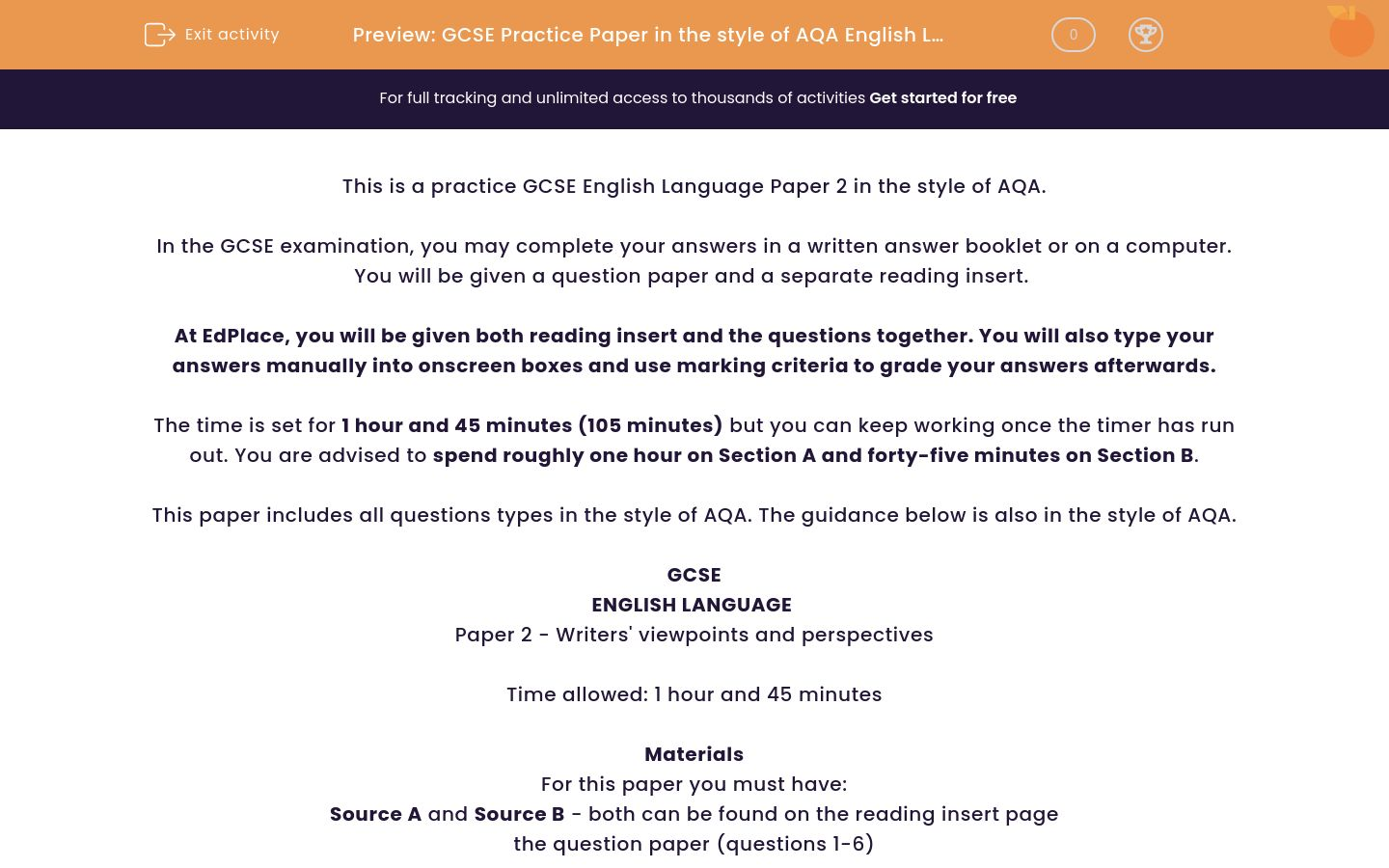 GCSE Practice Paper in the style of AQA English Language Paper 2 ...