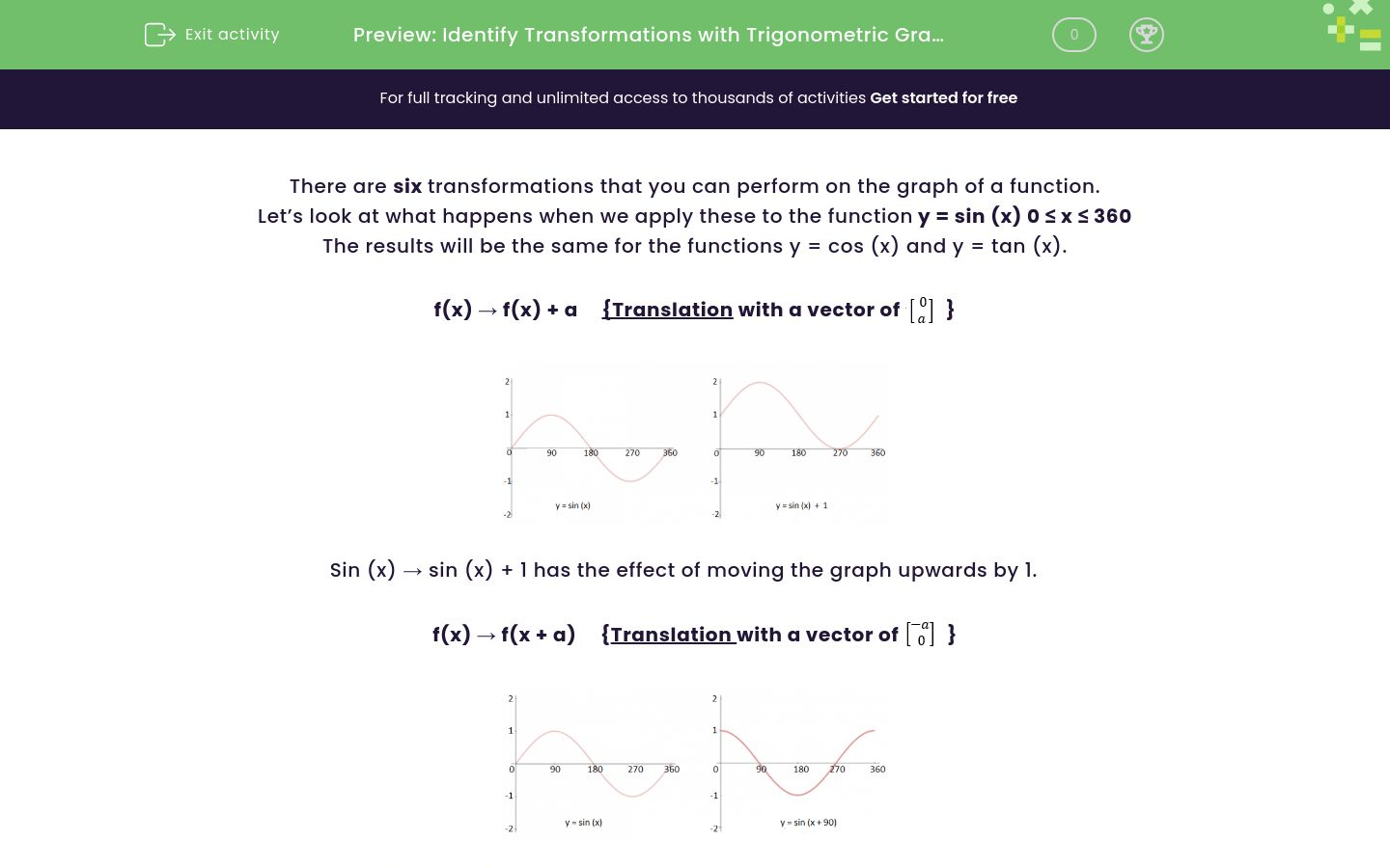 Identify Transformations with Trigonometric Graphs Worksheet - EdPlace