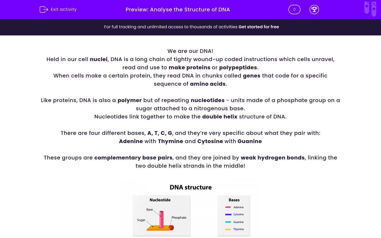 Analyse the Structure of DNA Worksheet - EdPlace