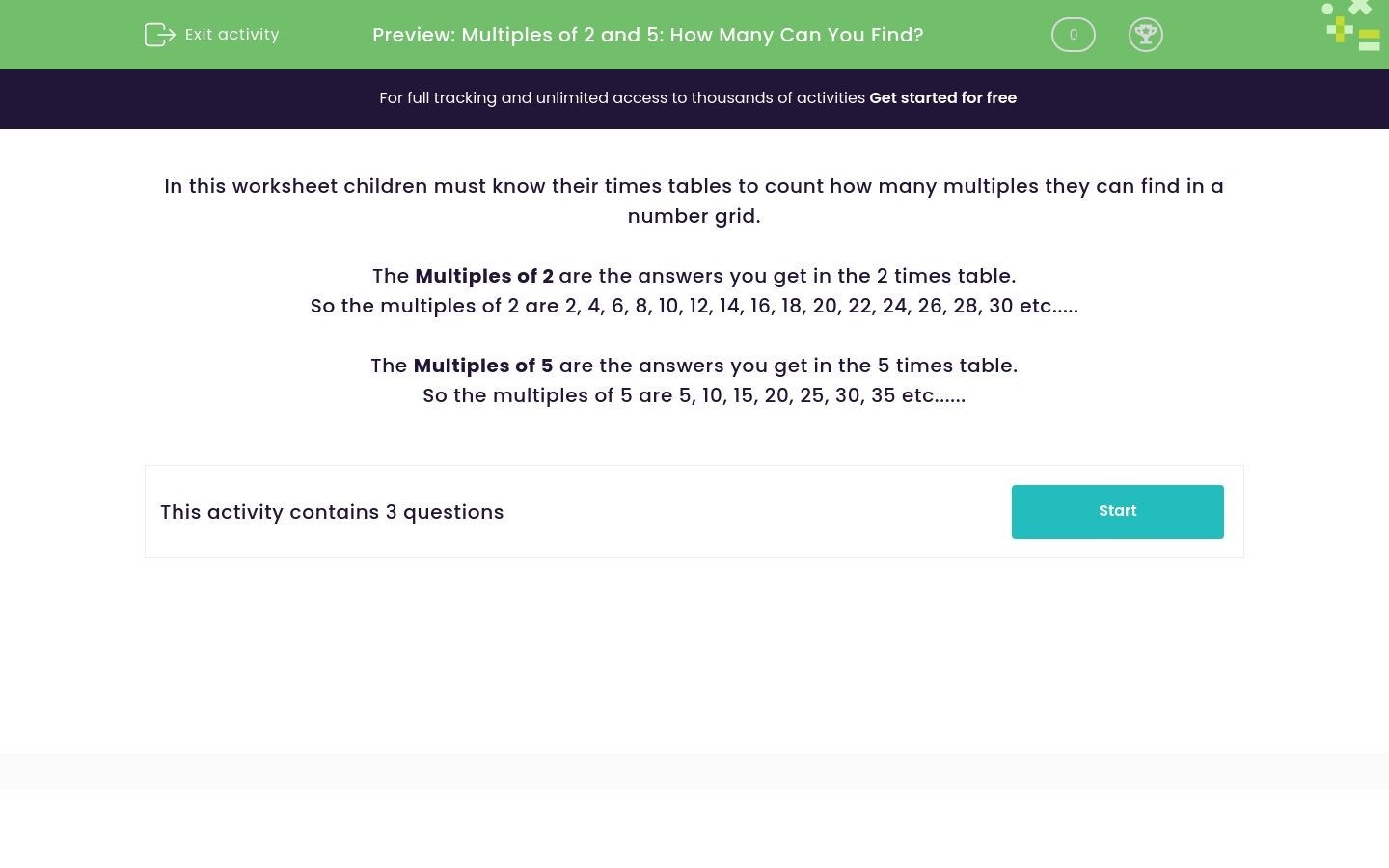 Find the Multiples of 2 and 5 in a Number Grid Worksheet - EdPlace