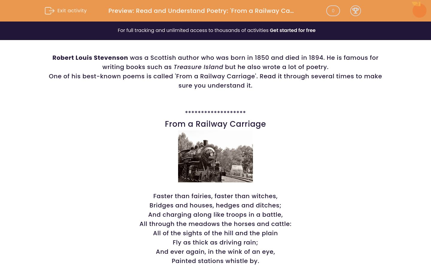 Read and Understand Poetry: 'From a Railway Carriage' Worksheet - EdPlace