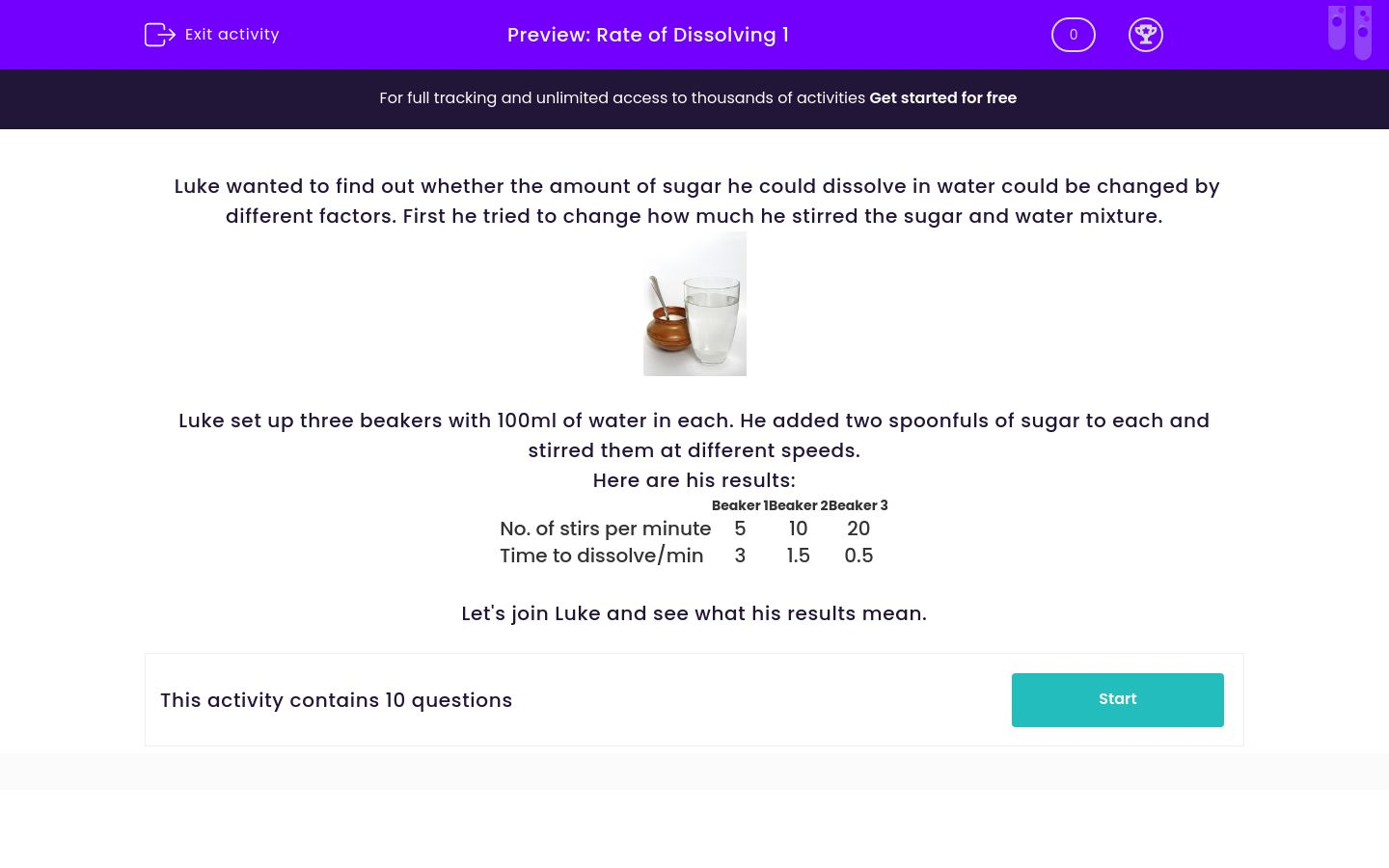 Explore the Rate of Dissolving Worksheet - EdPlace