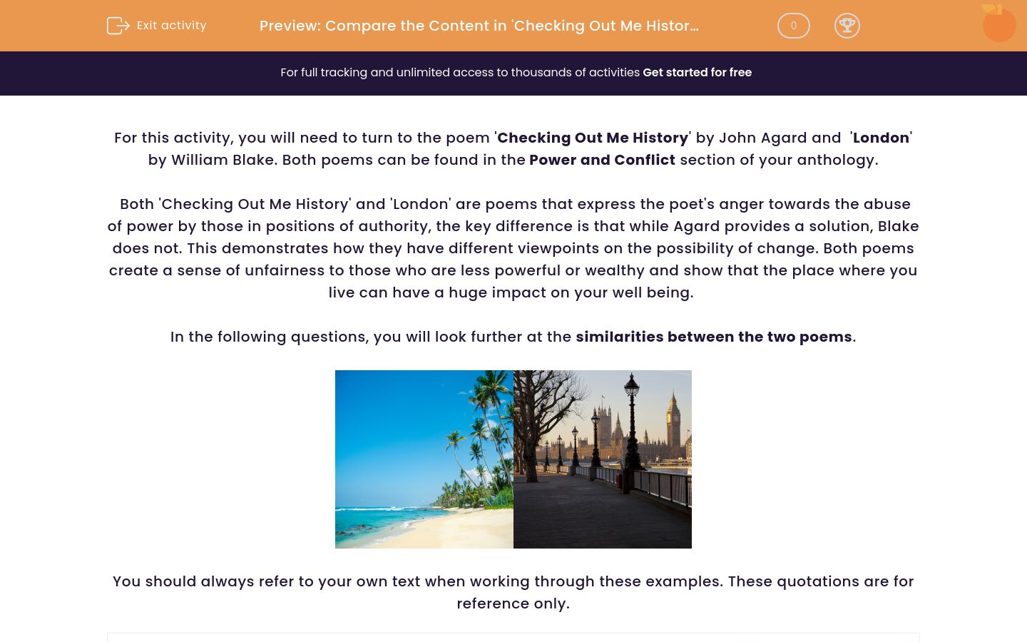 Compare the Content in 'Checking Out Me History' and 'London' Worksheet ...