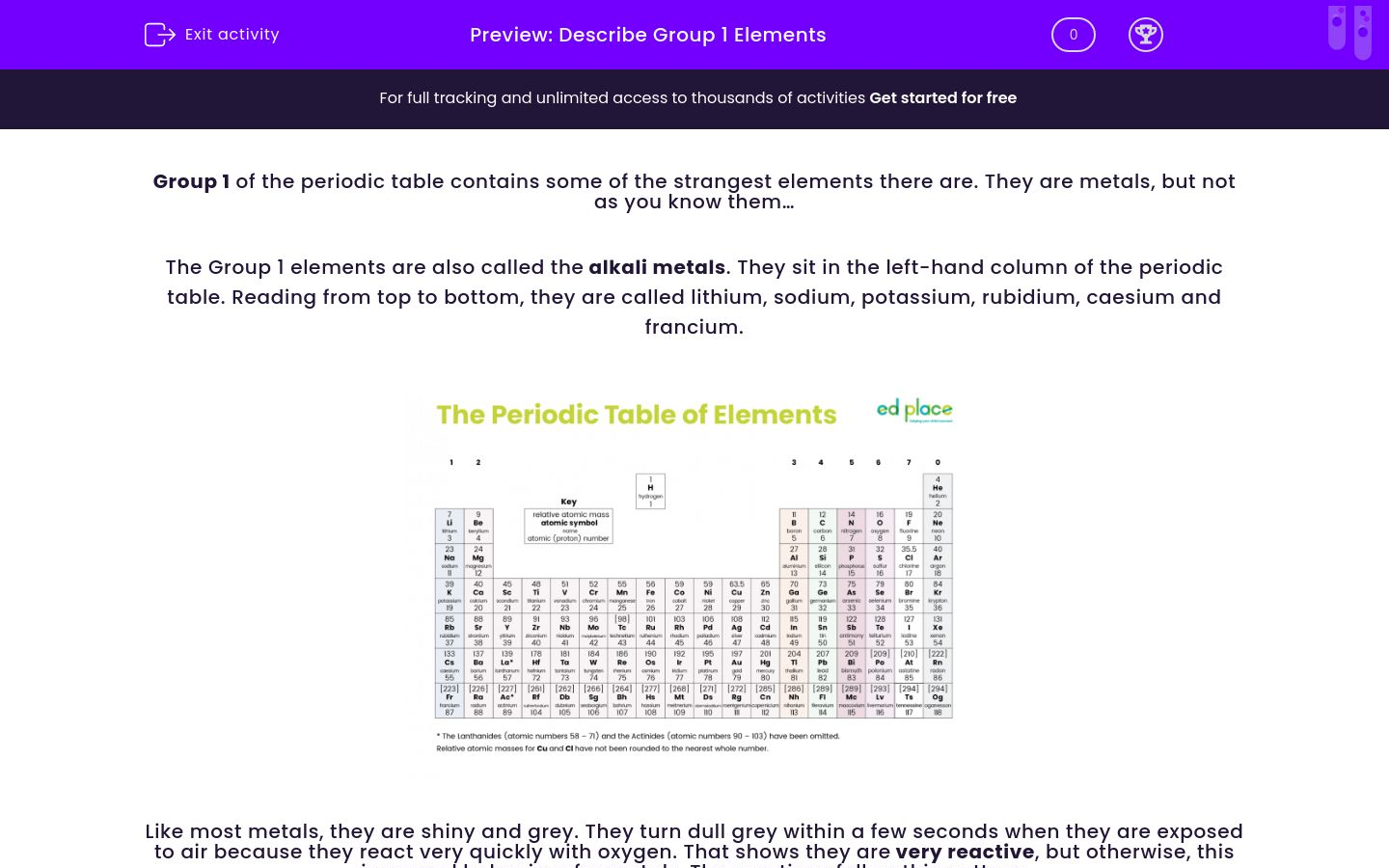 Describe Group 1 Elements Worksheet - EdPlace