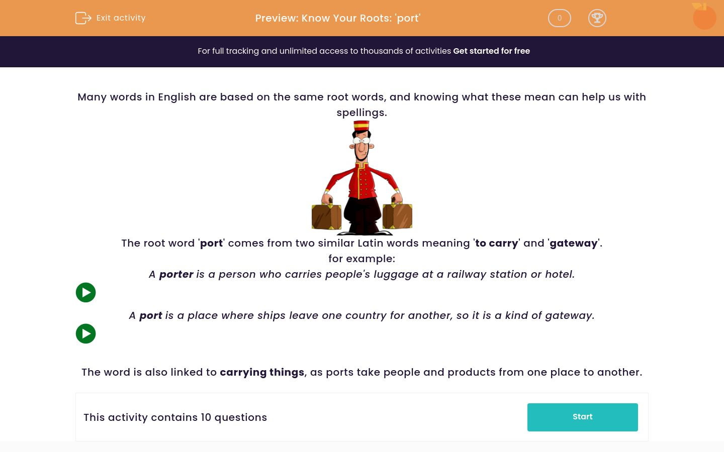 Know Your Roots: 'port' Worksheet - EdPlace