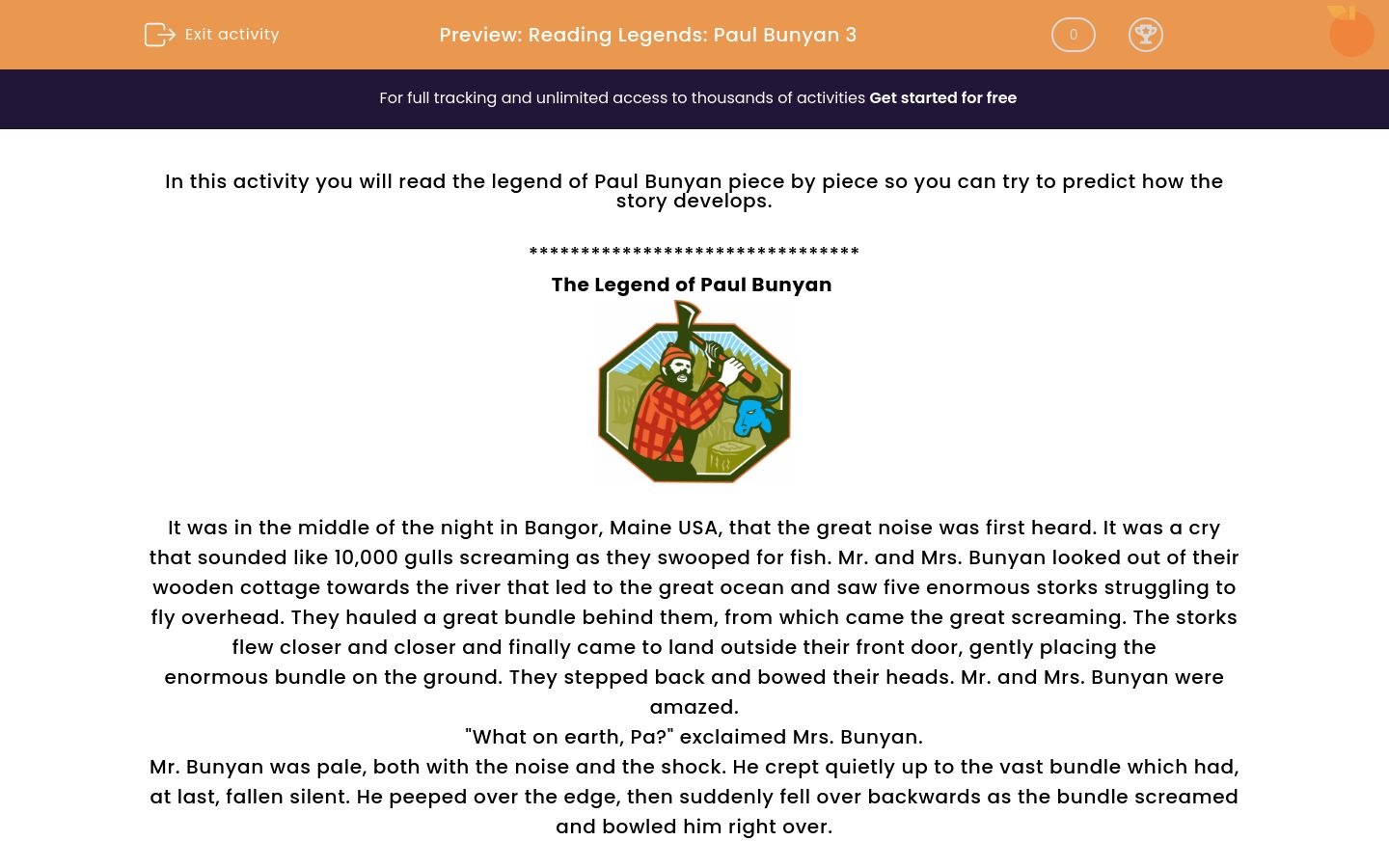 Predict Events in 'The Legend of Paul Bunyan' Worksheet - EdPlace