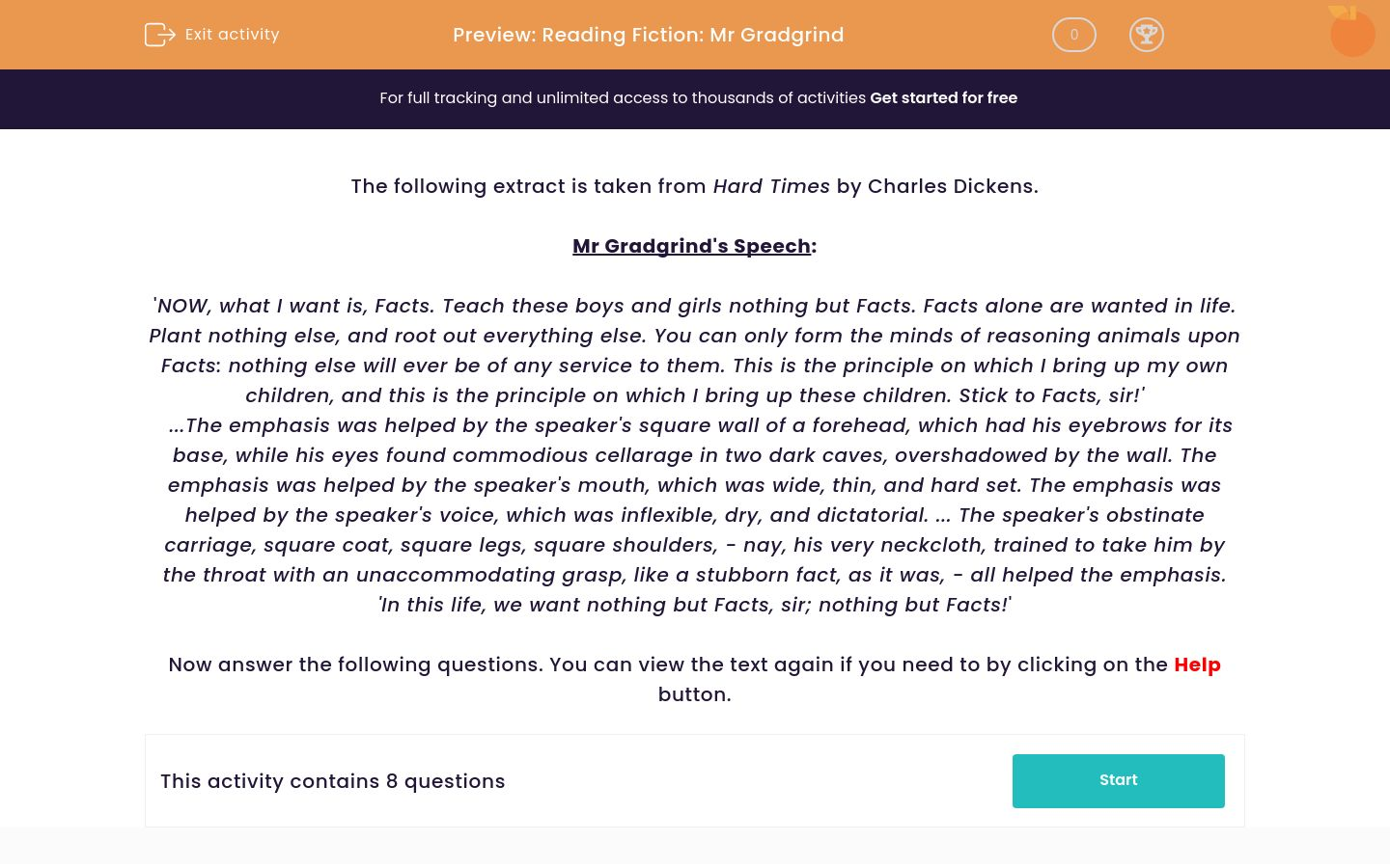 Analyse Fiction: Mr Gradgrind Worksheet - EdPlace