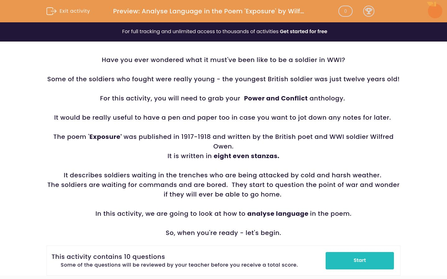 Analyse Language in the Poem 'Exposure' by Wilfred Owen Worksheet - EdPlace